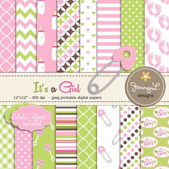 Baby Shower Digital papers Baby Girl Baptism Birth