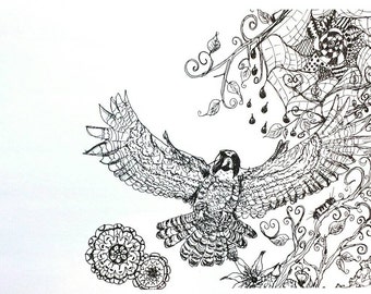Pen and ink dream catcher with lotus print of by AndiDesigns