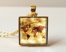 Popular items for world map necklace on Etsy
