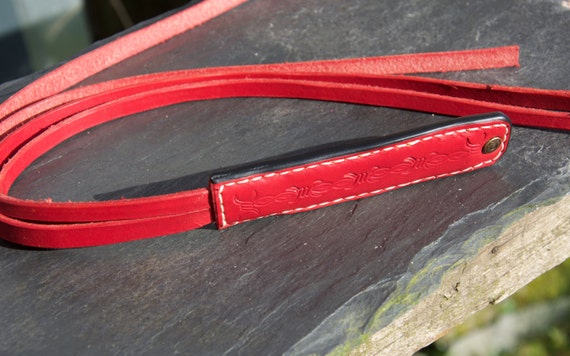 Items similar to BDSM Leather Flogger Red Whip with 4 Tails and Barbed ...