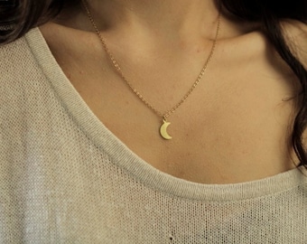 Tiny Moon Necklace, Moon Necklace, Boho Necklace, Hippe Necklace