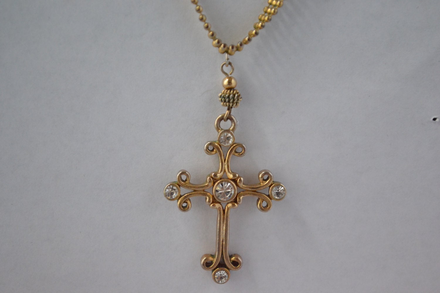 Necklace Vintage Cross Pendant Necklace with White Crystals Necklace ...