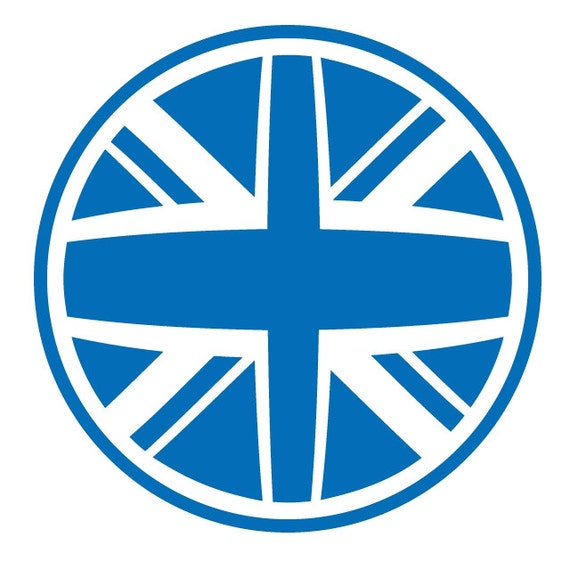 Blue circular Union Jack or UK flag vinyl decal for car