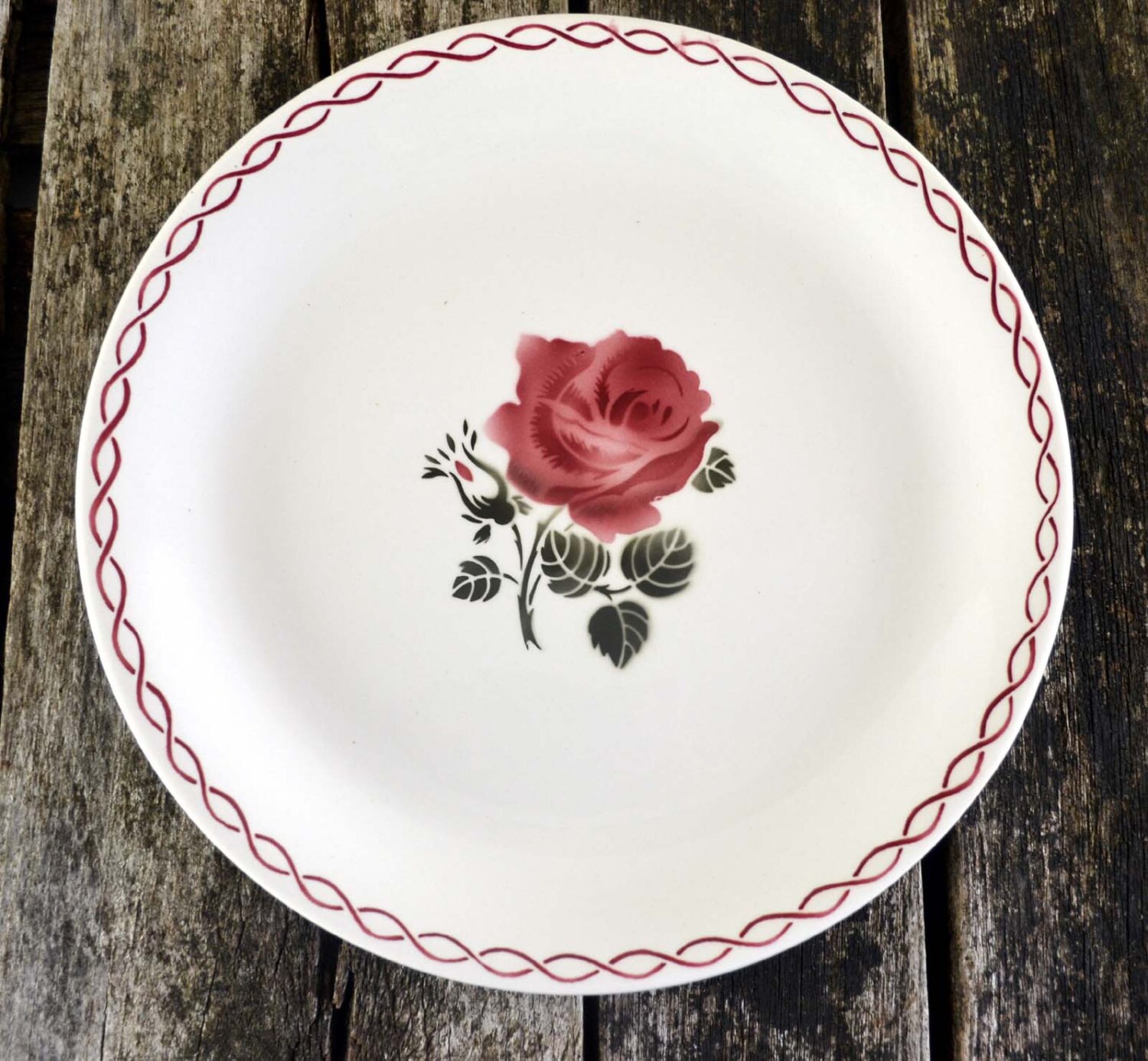 French Antique Ironstone Red Rose Stencilware Round Serving Plate ...