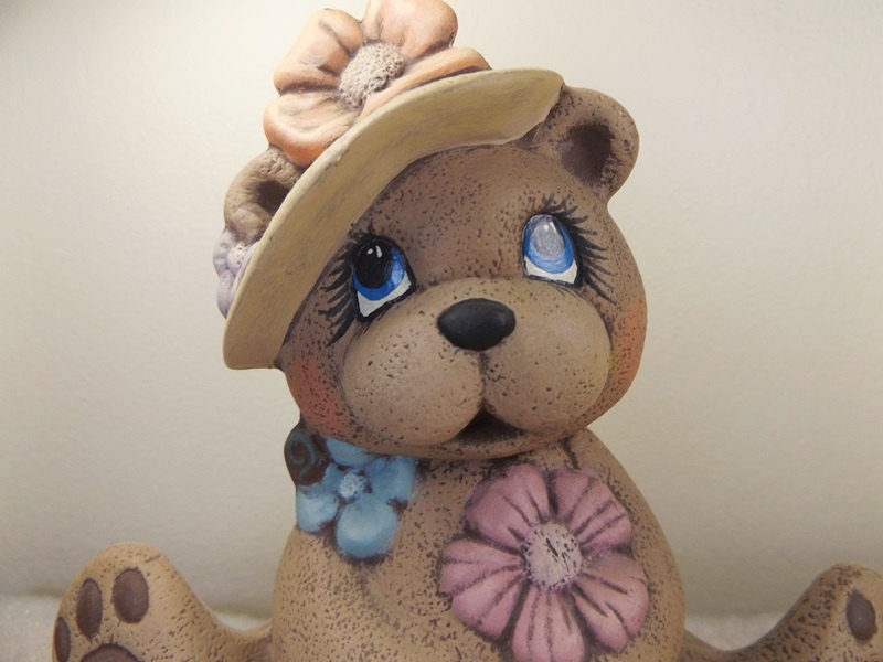 Teddy Bear Ceramic Teddy Bear With Flowers by CraftNGiftCreations