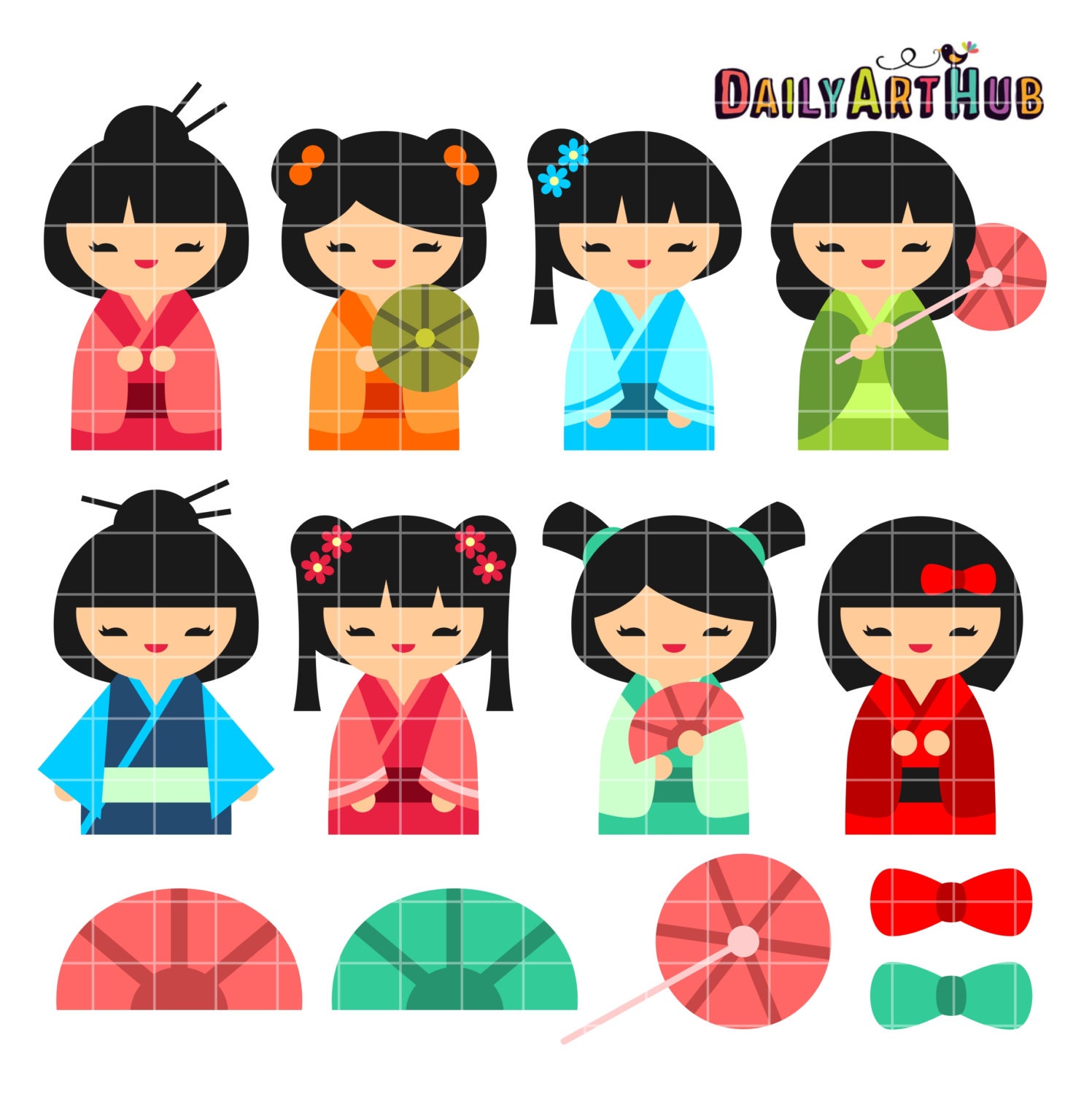Kokeshi Dolls Clip Art Japanese Dolls Clipart Wooden Dolls
