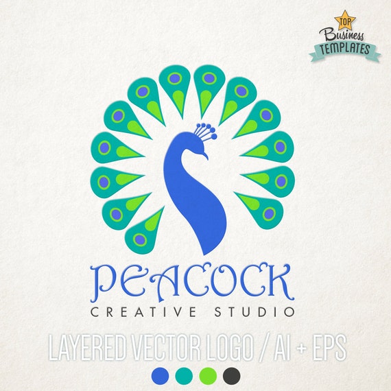 Peacock Vector Logo Hand Drawn Logo Logo Template Premade