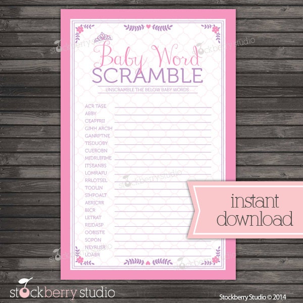 Princess Baby Shower Word Scramble Game Girl Baby Shower