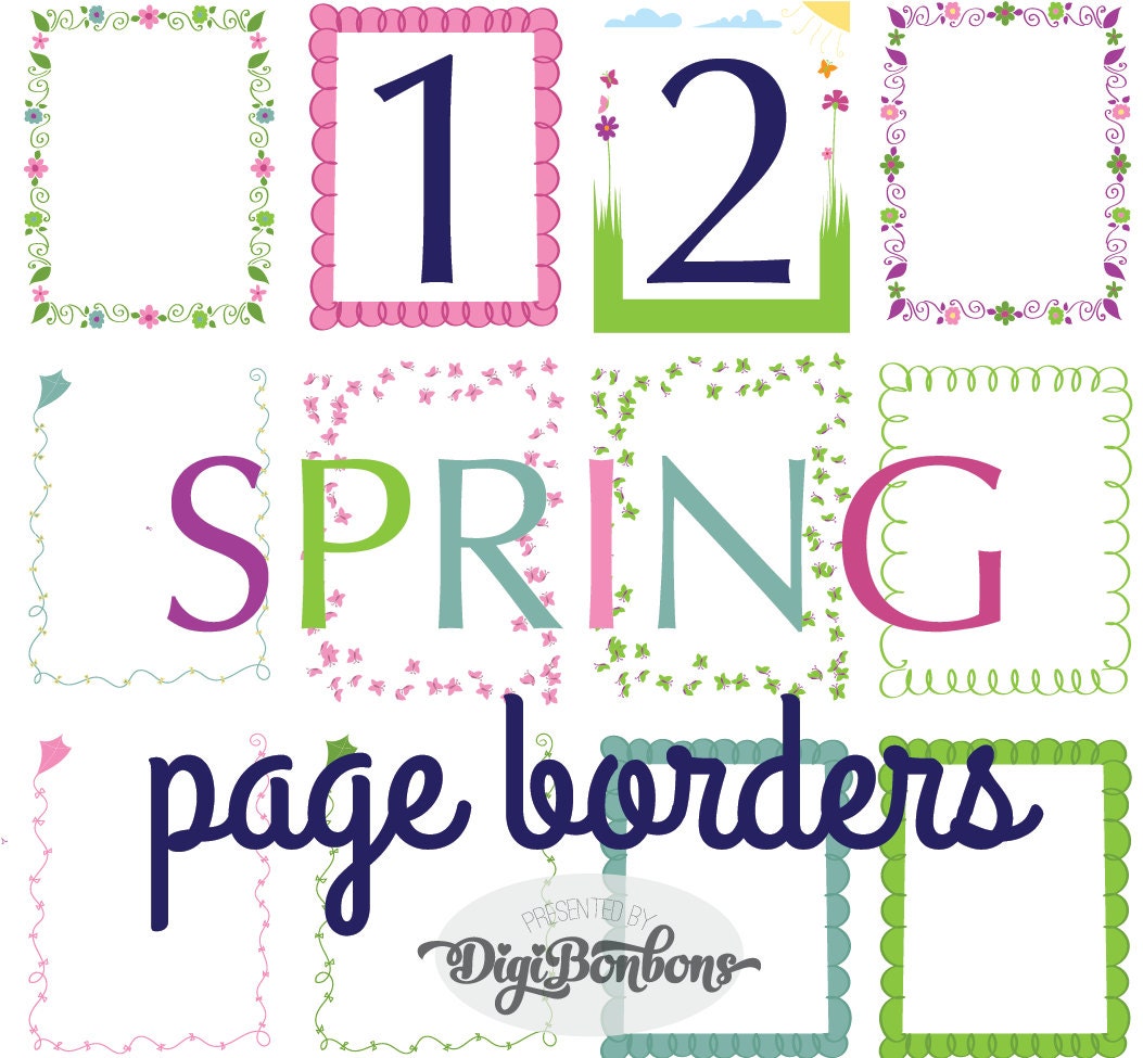 Spring Borders INSTANT DOWNLOAD Pretty Page Borders for