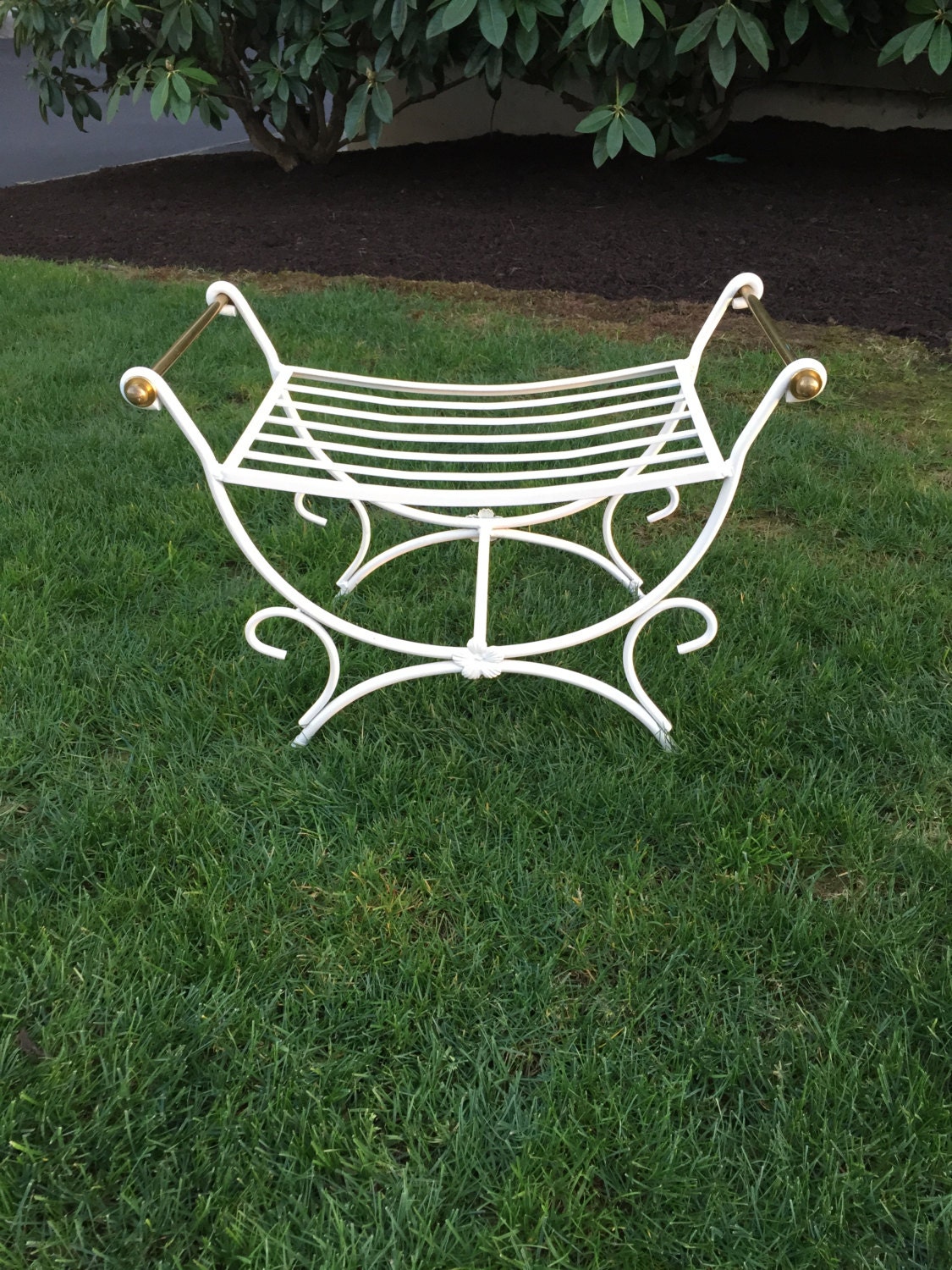 Vintage White Vanity Seat, Hollywood Regency Wrought Iron Stool, White ...
