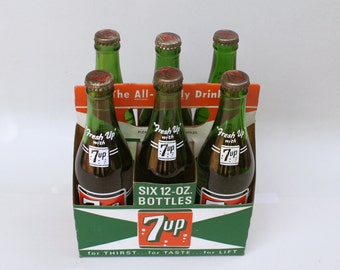 1950s Six 6 Pack 12 oz 7Up, Unopened 7 up Bottles Cardboard Carrier ...