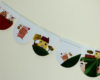Three Little Pigs Bunting Banner - Childrens Nursery Room Bedroom Decor ...