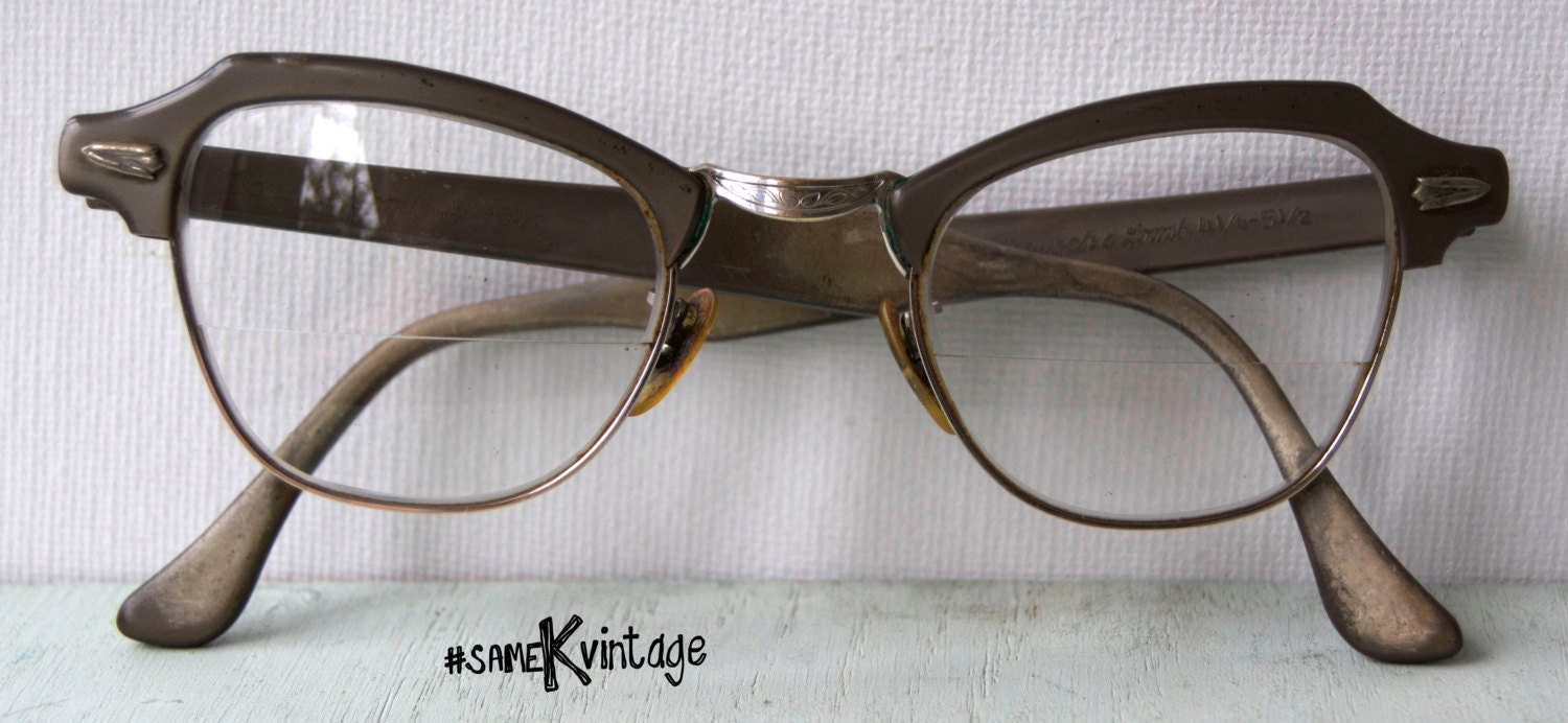 Bausch And Lomb Cat Eye Gray Plastic And 12 K Gold By Samekvintage