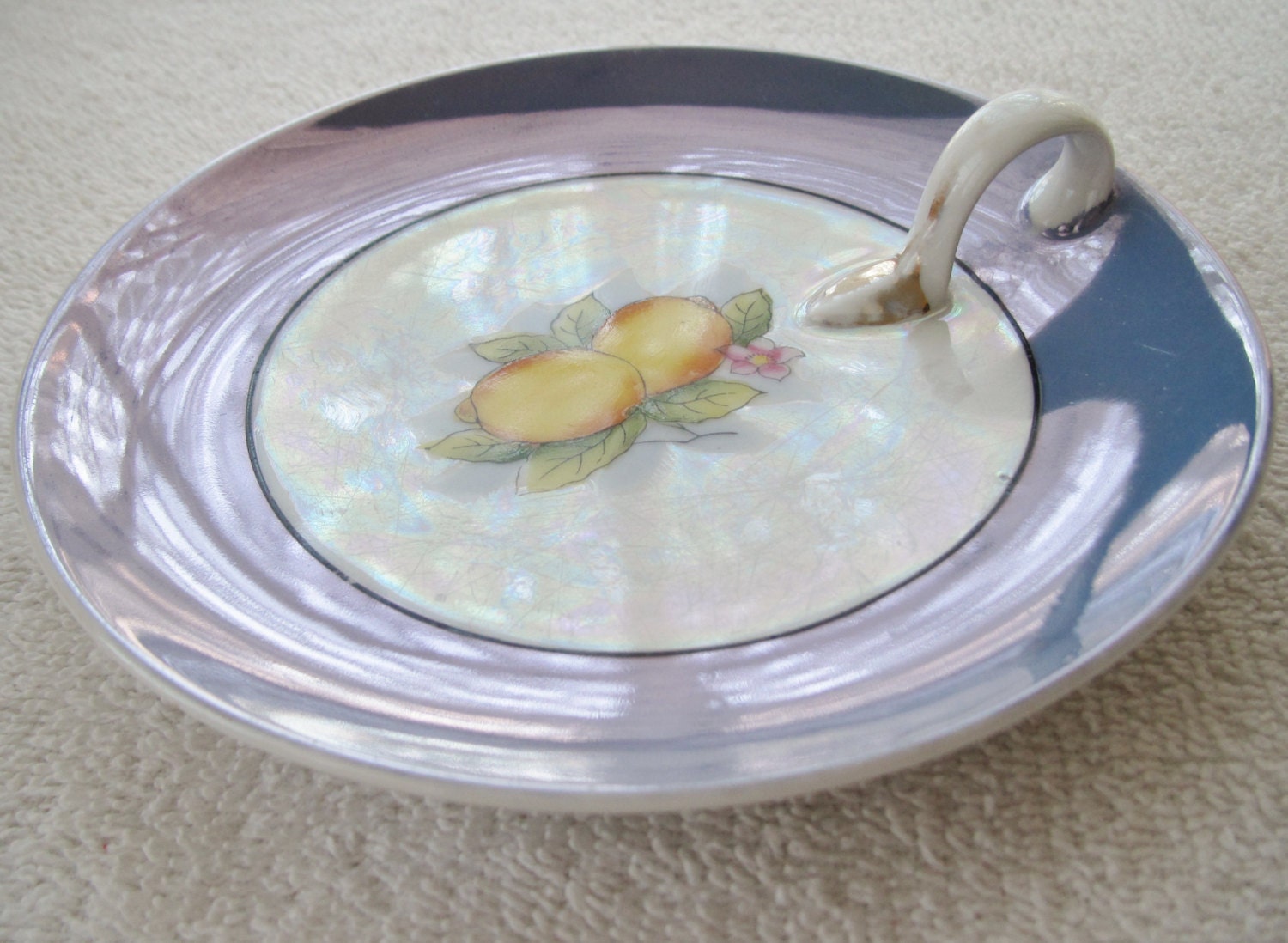 Vintage JAPAN Hand Painted Lustreware Lemon Server Nappy Pillar Candle ...