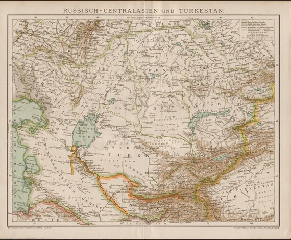 1893 Russia Central Asia and Turkestan old map.