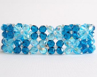 Blue Daisy Chain Bracelet Bead Woven Flower Bracelet Blue