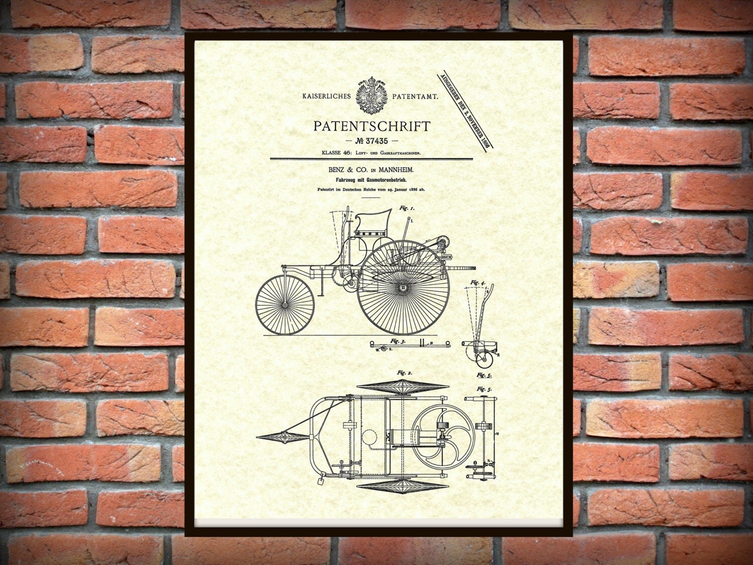 Patent 1886 Karl Benz Automobile - Mercedes Benz - First Automobile ...