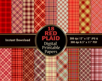 Digital Christmas Plaid Scrapbook Paper Background Images