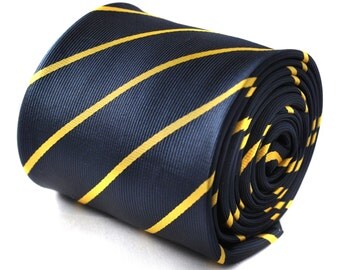 Frederick Thomas mens cotton linen tie in grey with yellow
