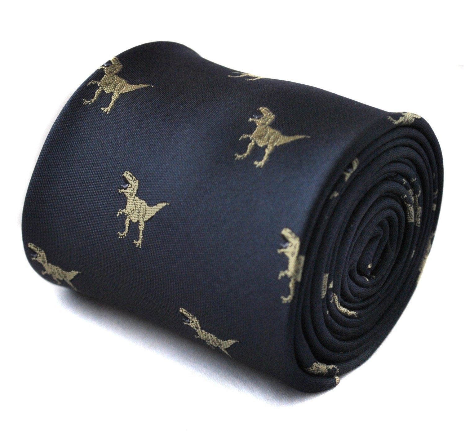navy tie with dinosaur t-rex embroidered design with signature