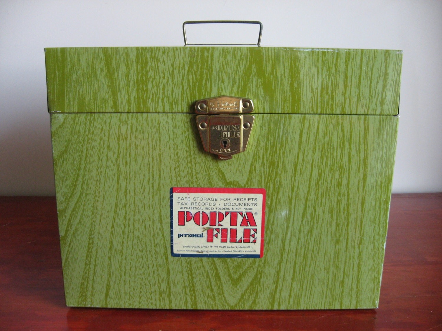 Vintage Green Ballonof File Box-Wood Grain-Metal Storage-Industrial ...