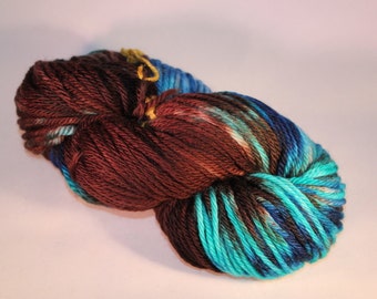 Brown, Aqua, Sapphire variegated yarn - worsted weight 100g
