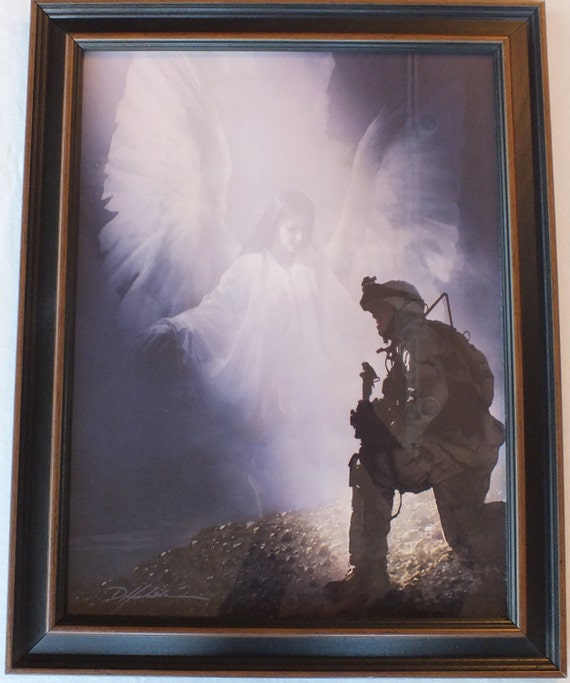 Items similar to Not Alone - Soldier Kneeling with Angel in background ...