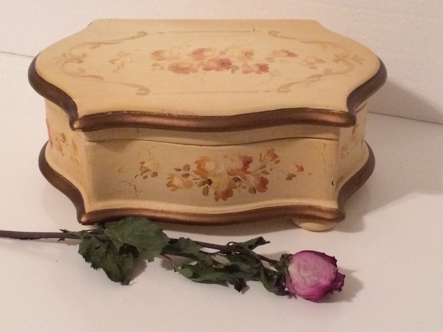 Wooden French Country Box, Vintage Jewelry Box, Farmhouse Cottage ...