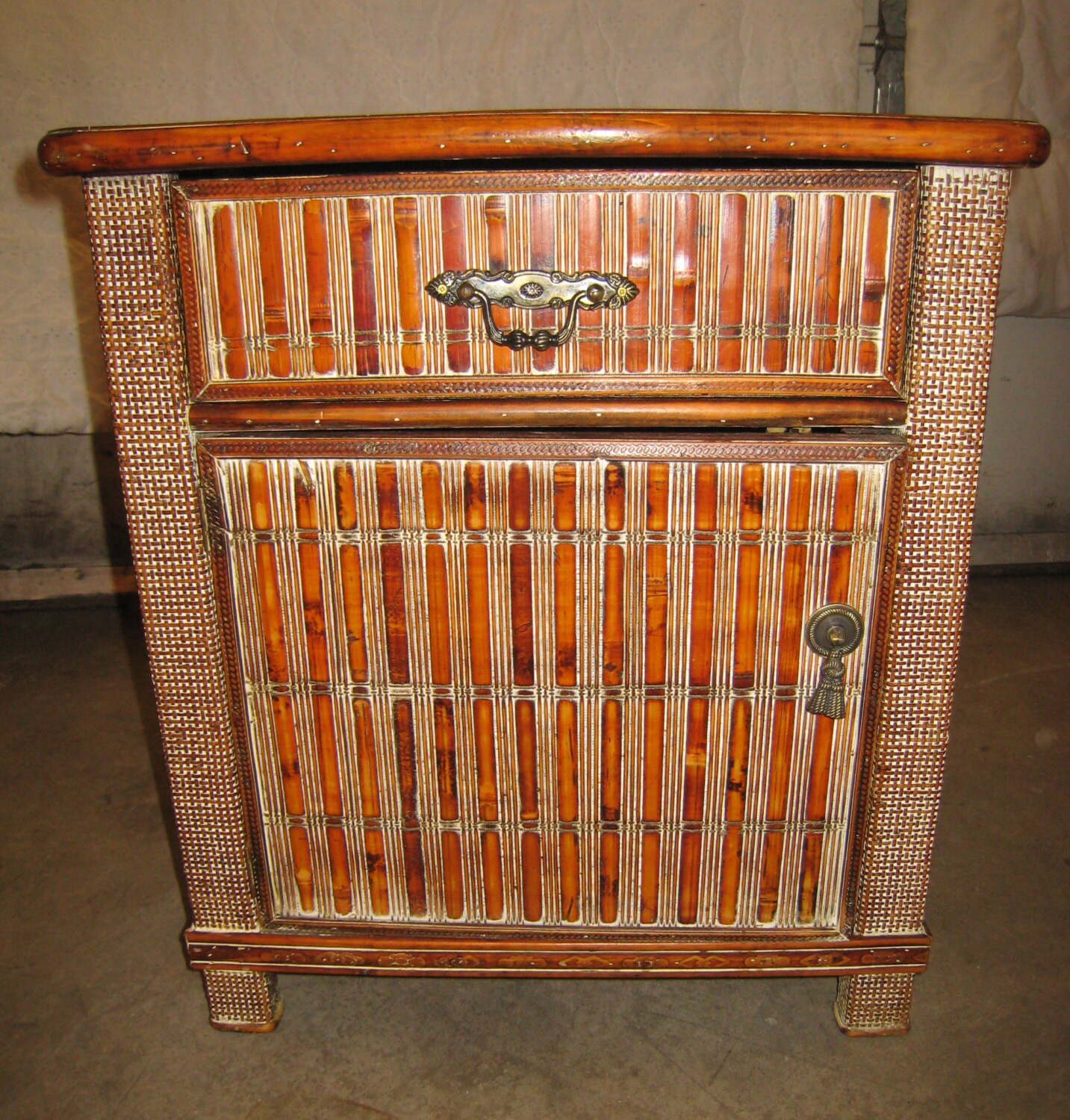 Adorable multi-colored wicker nightstand or table. Chic and Decorative ...