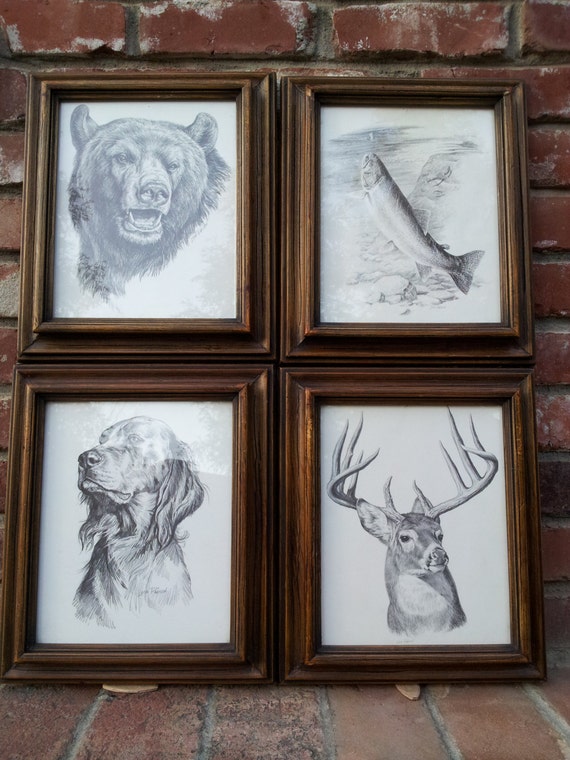 Leon Parson Pencil Drawing Prints Vintage Wildlife Outdoors