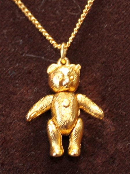 Vintage STEIFF Gold Plated Teddy Bear Necklace Movable Head