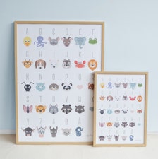 ABC poster, for the kids room with sweet animal faces, danish