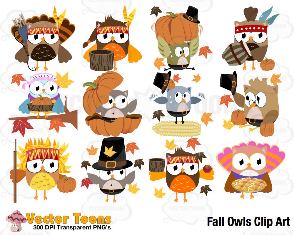 Fall Owls Clip Art, Digital Clipart, Digital Graphics from VectorToons ...