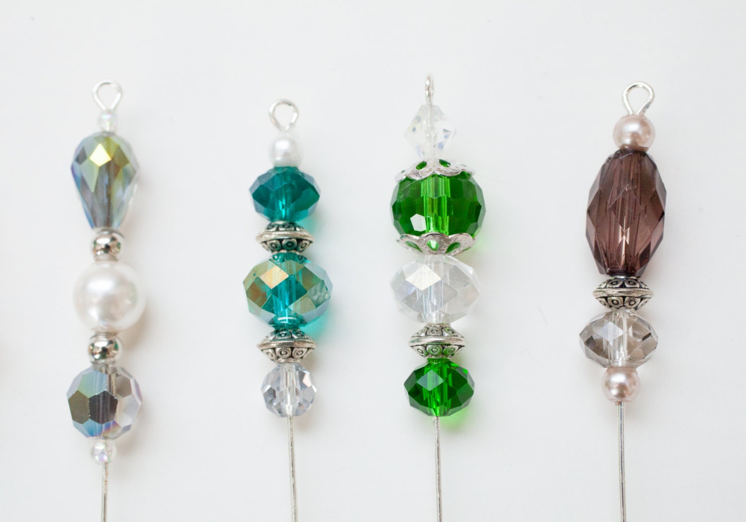 Set of 6 Beaded Stick Pins for Cards Scrapbooking