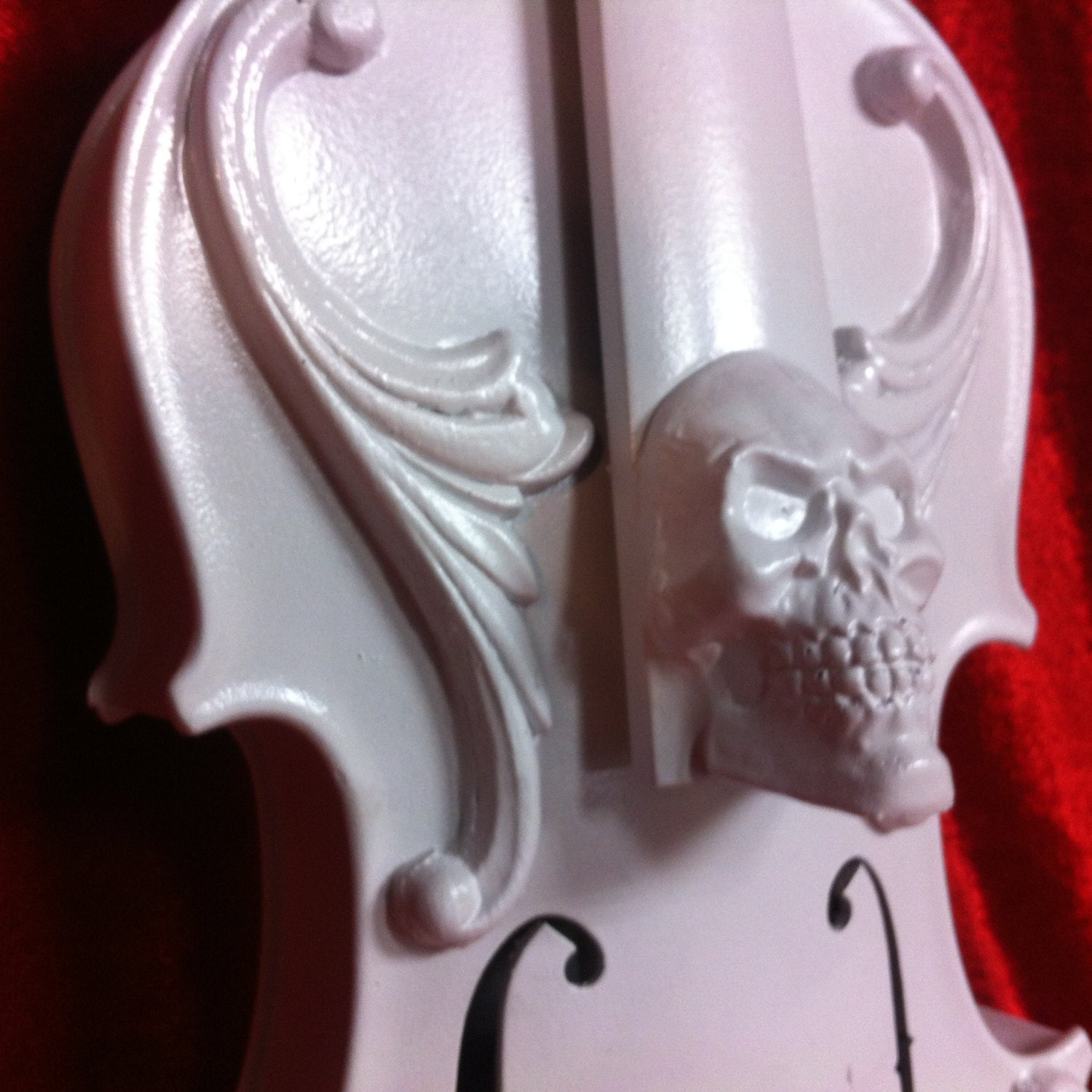 Custom gloss red and black Ornate skull violin for Leslie
