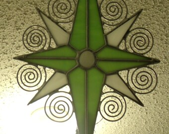 Whimsical North Star Tree Topper, Hand Made Stained Glass