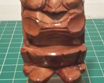 Hand Carved Monkey Pod wooden Tiki Ku Figure Hawaii Philippines