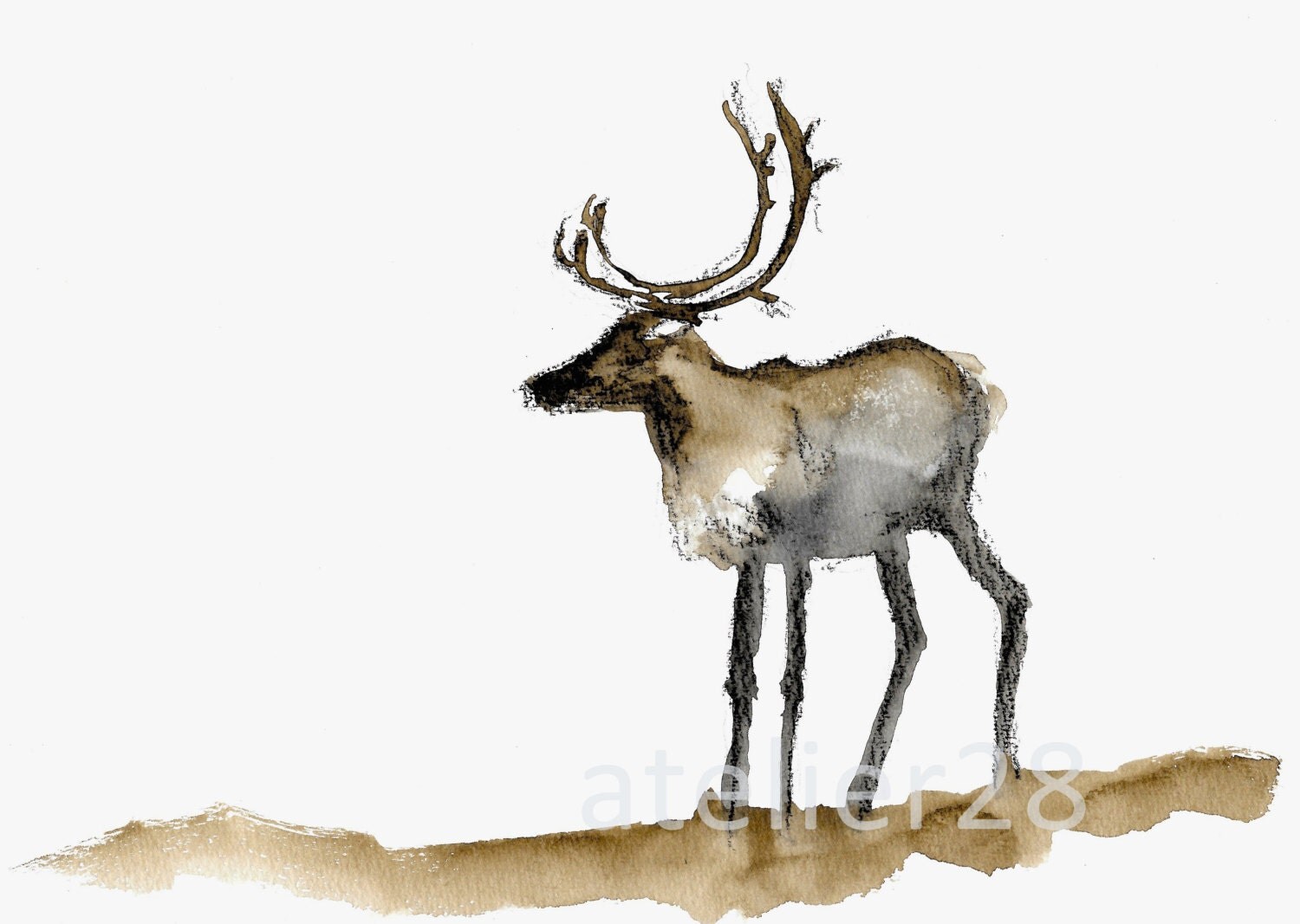 giclee art print of a watercolor painting of a reindeer