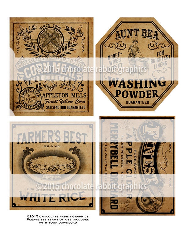 Vintage Pantry Labels Country Primitive Prim Digital Download