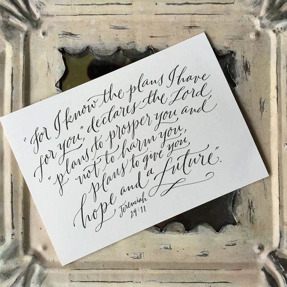 Jeremiah 29:11 Hand-Lettered Scripture Print Bella by Paperglaze