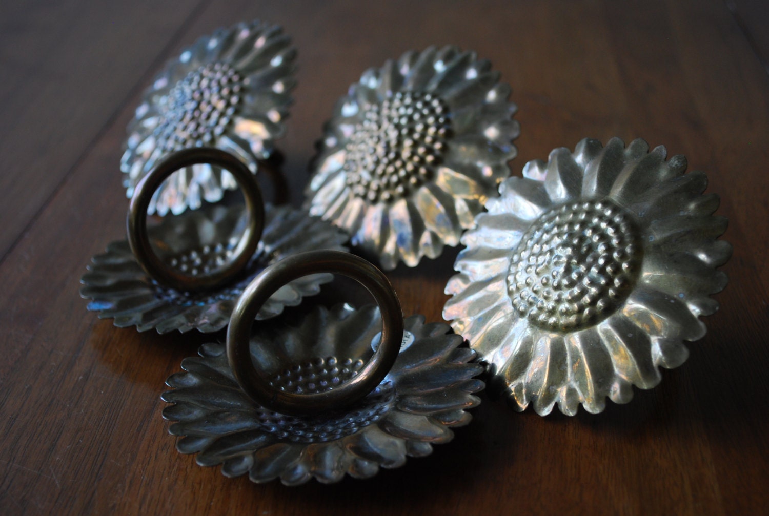 five hammered brass sunflower napkin rings – french country – cottage ...