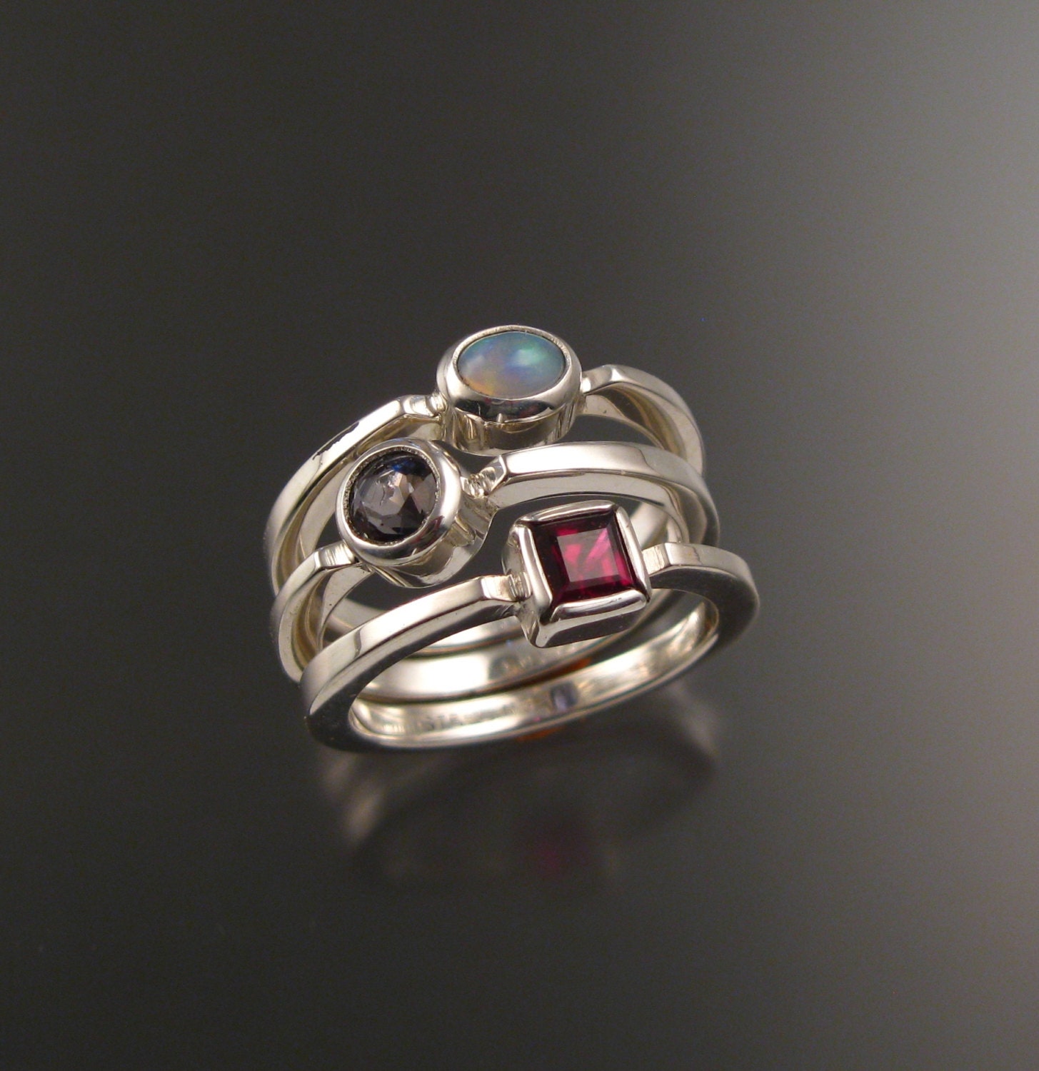 Stackable Mothers Birthstone ring set of Three Sterling silver