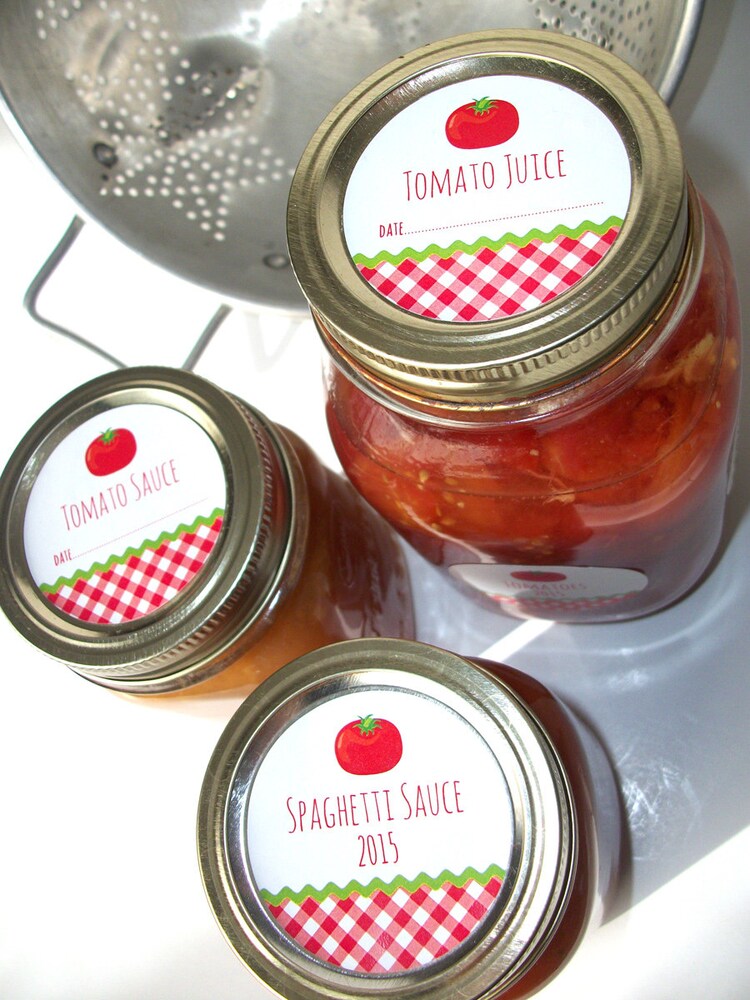 Gingham Tomato canning jar labels round red mason by CanningCrafts