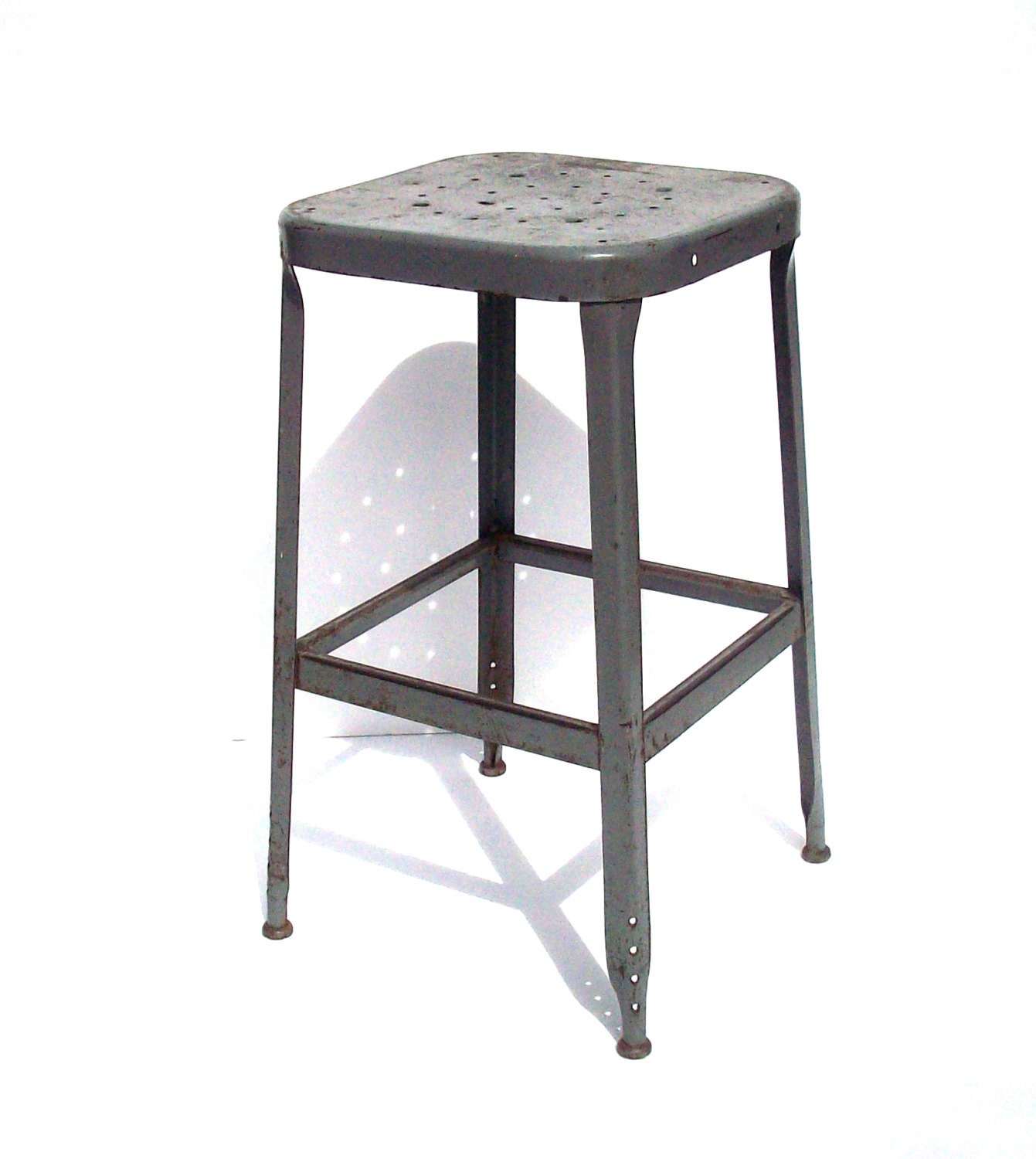Vintage Industrial Painted Metal Stool / LYON Stool / Shop Stool ...