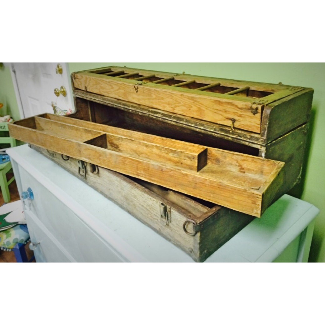 Antique Carpenter’s Tool Box Handmade Rustic Wood Industrial Decor ...