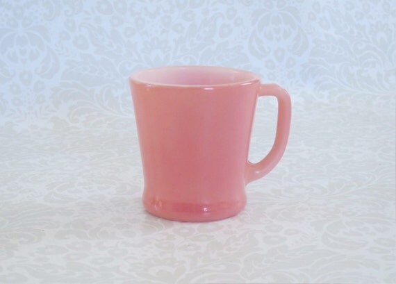 Pink Fire King D Handle Mug Vintage 50s Pink by SwirlingOrange11