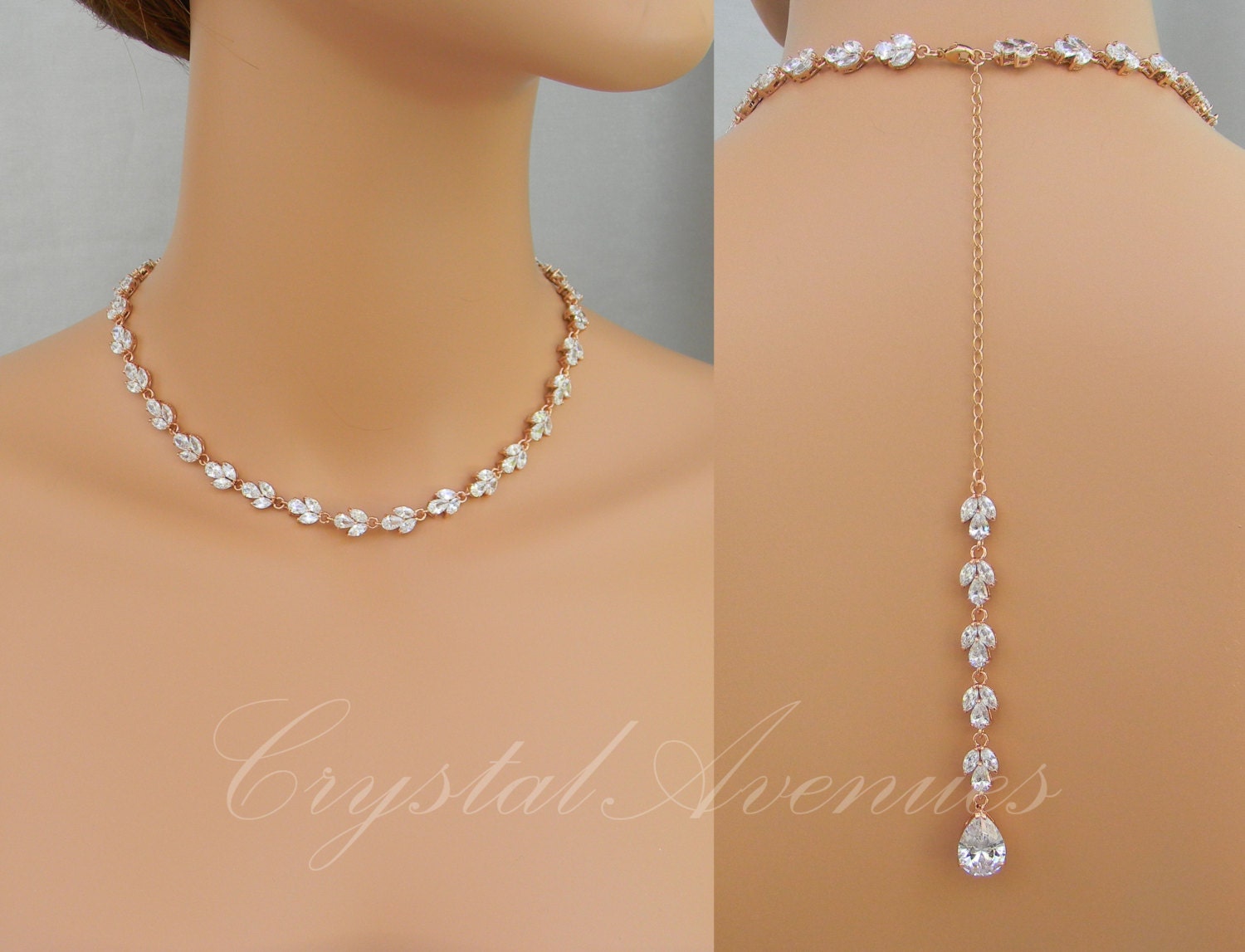 Rose Gold Backdrop Necklace Crystal Bridal Necklace Gold