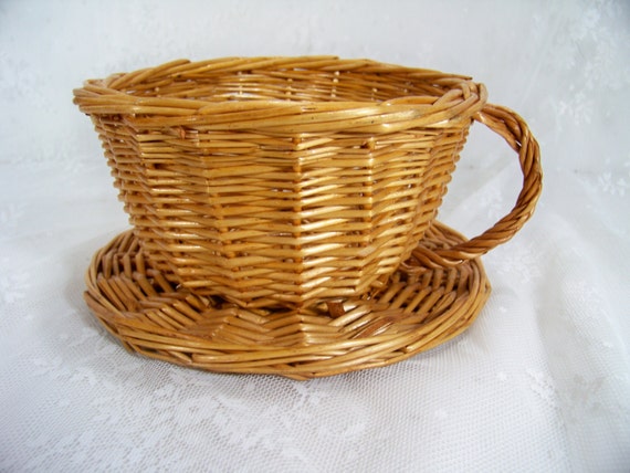 Tea Cup and Saucer Wicker Basket Gift Basket by SmakBoutique