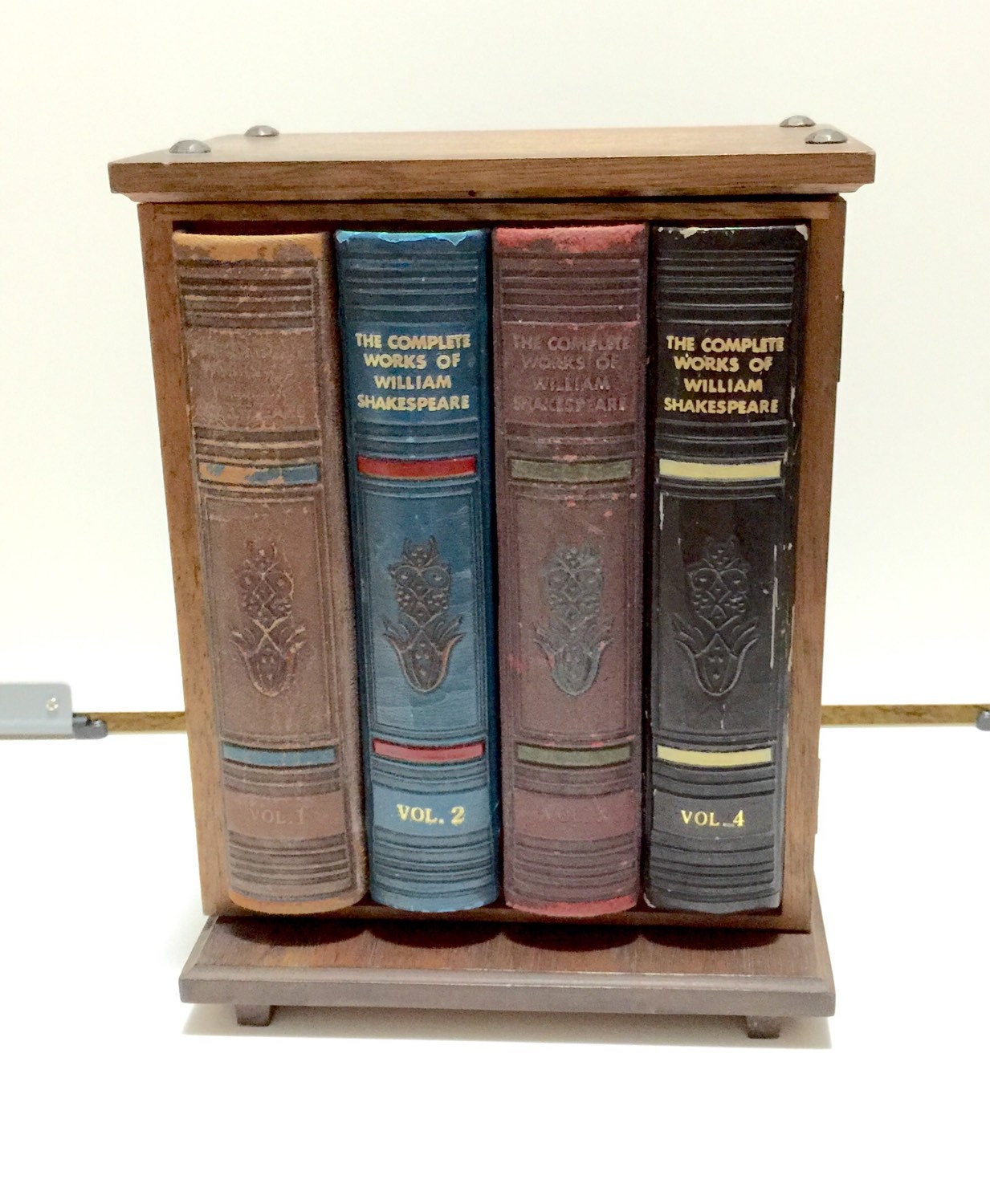 Vintage Wood Jewelry Storage Box, False Front Realistic Books w/ Secret ...