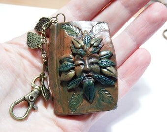 Green Man Vintage Mini Book Charm/Keyring/Keychain Ooak